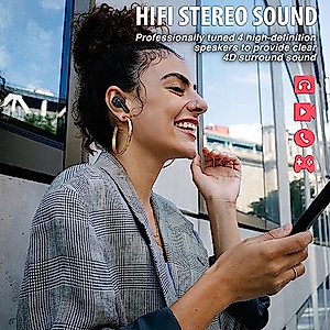 beiwin Wireless Earbuds, 5.3 Bluetooth Stereo Earbuds with Built-in Microphone, Smart Touch Control Wireless Headphones for iPhone/Samsung/iOS/Android