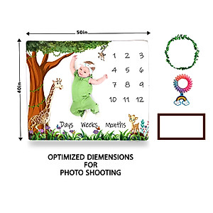 Qualitish Baby Monthly Milestone Blanket Boy Girl, Unisex baby milestone blanket | 40X50 inch Large Premium Extra Soft, Cozy Minky Fleece | Newborn Month Photo Blanket with Wreath Frame and Wrist Band