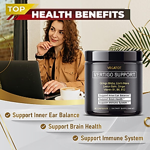 VEGATOT Vertigo Supplement *USA Made and Tested* Inner Ear Supplement with Ginkgo Biloba Lion's Mane Lemon Balm Ginger VIT B1, B6, B12- for Dizziness Spinning Inner Ear Balance