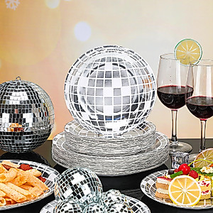 Mifoci 200 Pcs Disco Paper Plates Disco Party Supplies 7" and 9" Silver Foil Disposable Plates Disco Ball Dessert Dinner Plates 70s Party Paper Tableware for Rock Roll Dance Music Party Decorations