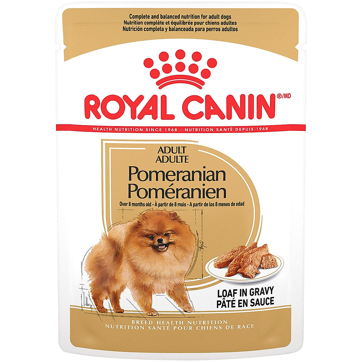 Royal Canin Breed Health Nutrition Pomeranian Adult Loaf in Gravy Pouch Dog Food, 3 oz. Pouch (Pack of 12)