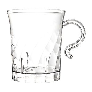 Party Essentials Elegance Plastic Coffee Cup/Tea Mug/Punch Cup w/Handle, 40 Count, 8-Ounce, Clear