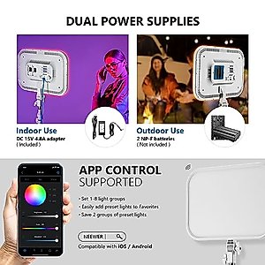 NEEWER 18.3" RGB LED Video Light Panel with App Control Stand Kit 2 Packs, 360° Full Color,60W Dimmable 2500K~8500K RGB168 LED Panel CRI97+ with 17 Scene Effect for Game/YouTube/Zoom/Photography,White