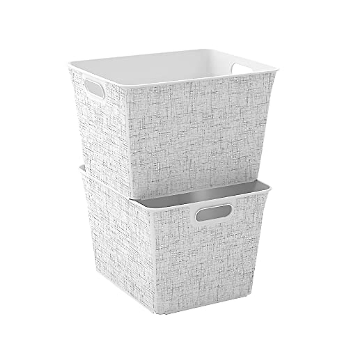 Curver Set of 4 Large V Decorative Plastic Organization and Storage Basket, 22.7L / 24QT, White with Tweed Pattern