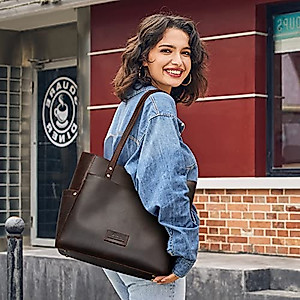 S-ZONE Genuine Leather Tote Bag Large Shoulder Purse Work Vintage Handbag for Women