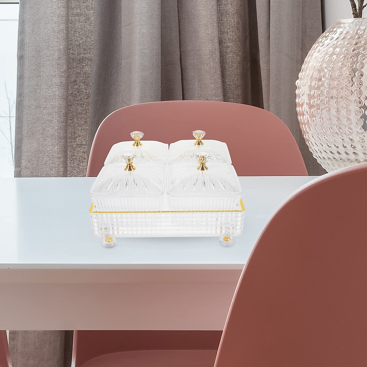 Zerodeko Serving Bowls 1 Set Divided Serving Dishes Snack Tray with Lid Appetizer Platter Food Storage Container with 4 Compartment for Home Party Transparent Decorative Tray