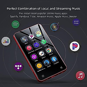innioasis 16GB MP3 Player with Bluetooth and WiFi, Spotify, Pandora, Amazon Music, Audible, 4" Touch Screen Android Streaming MP3 MP4 Player (Red_Black)