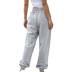 Sweatpants for Teen Girls High Waisted Baggy Cinch Bottom Sweatpants Yoga Workout Athletic Jogger Lounge Bottoms Trousers(Grey,Small)