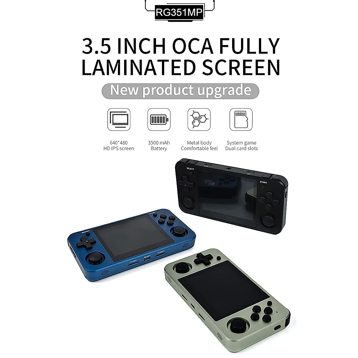 BBGear RG351MP Handheld Portable Game Console Metal Version 3.5-inch IPS Screen (128GB 20000 Games) (Black)