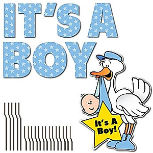 VictoryStore Yard Decorations: It's A Boy Yard Card Letters & Stork Baby Announcement, Set of 9 with Stakes 12349
