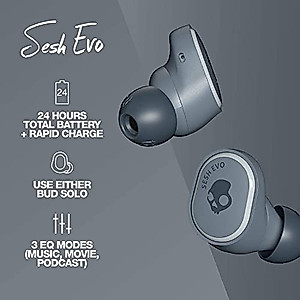 Skullcandy Sesh Evo In-Ear Wireless Earbuds, 24 Hr Battery, Microphone, Works with iPhone Android and Bluetooth Devices - Chill Grey
