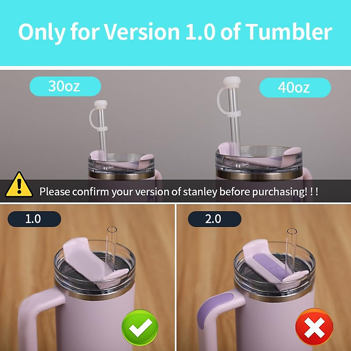 Silicone Spill Proof Stopper Toper Cover Set of 3, Compatible with Stanley Cup 40oz/ 30oz, Tumbler Accessories, Including 2 Straw Cover Cap, 2 Square Spill Stopper and 2 Round Leak Stopper