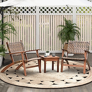 RELAX4LIFE 3-Pieces Porch Bistro Set - Outdoor Eucalyptus Wood Patio Furniture Set with Coffee Table, Outside Rattan Chairs for Poolside, Balcony, Garden, Deck, Hand-Woven PE Wicker Conversation Set