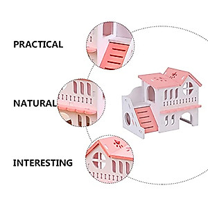UKCOCO Wooden Hamster House, Small Animal Hideout Castle Double Deck Villa with Climbing Ladder Slide for Hamsters, Mice, Gerbils