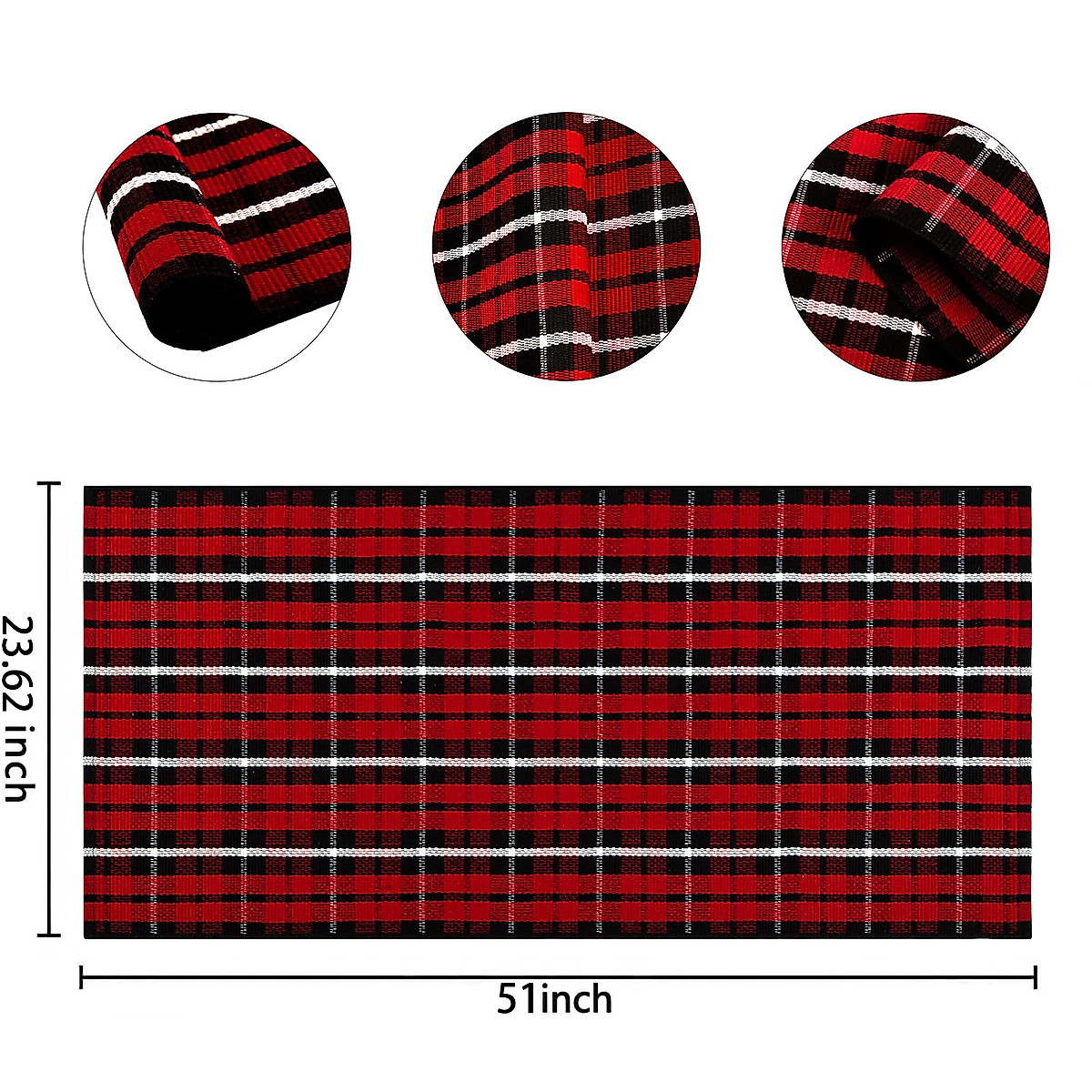 Christmas Outdoor Rugs 24 x 51''Black Red Buffalo Plaid Front Porch Rug Hand-Woven Machine Washable Indoor/Outdoor Layered Door Mats for Entryway/Bedroom/Outdoor