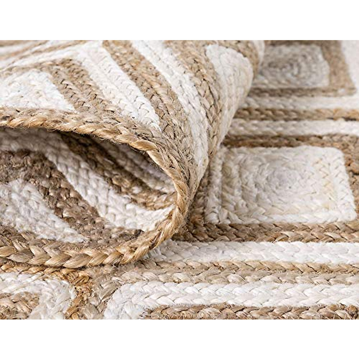 Unique Loom Braided Jute Collection Classic Quality Made Hand Woven with Geometric Design Area Rug, 9' 0" x 12' 0", Ivory/Natural
