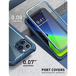i-Blason Ares Case for iPhone 12 Pro Max 6.7 inch (2020 Release), Dual Layer Rugged Clear Bumper Case with Built-in Screen Protector (Blue)