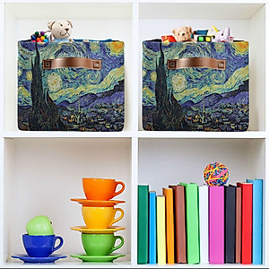 ALAZA Van Gogh Starry Night Large Storage Basket with Handles Foldable Decorative 1 Pack Storage Bin Box for Organizing Living Room Shelves Office Closet Clothes