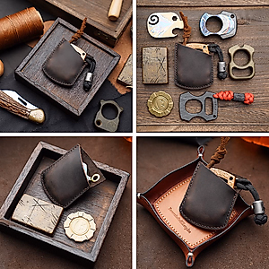 VIPERADE PJ27 Leather Sheath for EDC Knuckle, EDC Coins Sheath for Men, Small EDC Leather Sheath for Lighter, Car key, Carabiner, Mini EDC Gears (Brown)