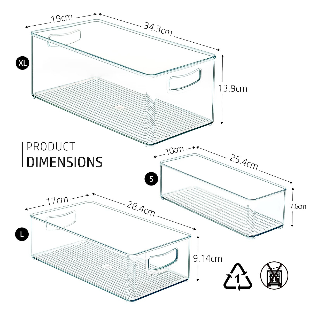 Hudgan 8 PACK Stackable Pantry Organizer Bins (3 sizes) - Clear Fridge Organizers for Kitchen, Freezer, Countertops, Cabinets - Plastic Food Storage Container with Handles for Home and Office