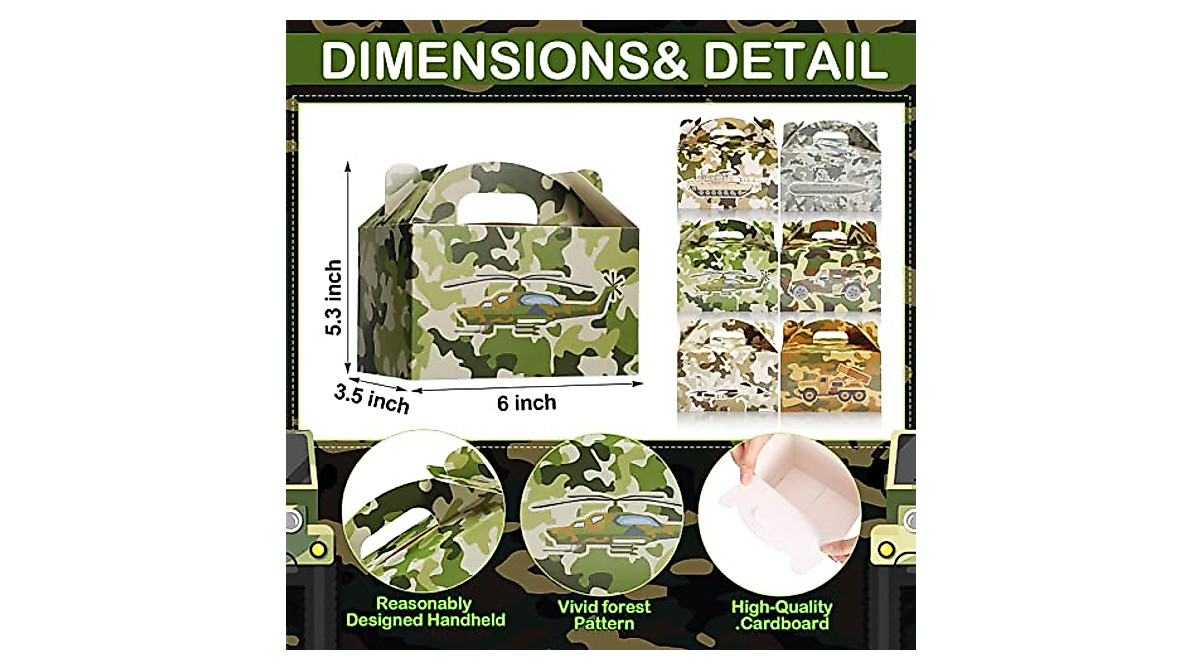 Camo Party Favors Boxes – 24 Durable Army-Themed Goodie Boxes