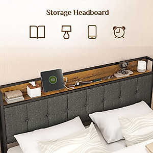 DALISK Queen Size Platform Bed Frame with Upholstered Headboard & USB Ports for Charging- No Box Spring, Strong & Noise Free Support - Easy Assembly