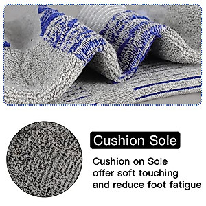 COOPLUS Mens Cotton Athletic Ankle Socks Performance Cushioned Breathable Low Cut Tab Sock with Arch Support (6 Pairs) (Grey-Blue-6pairs)