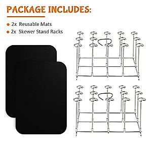 2pcs Skewer Stand Racks Compatible with Ninja Foodi Air Fryer DZ201, DZ401 - Stainless Steel Barbecue Skewers with Reusable Mats Set For Ninja Foodi Dual Basket Air Fryer, Skewer Accessory for Kabobs