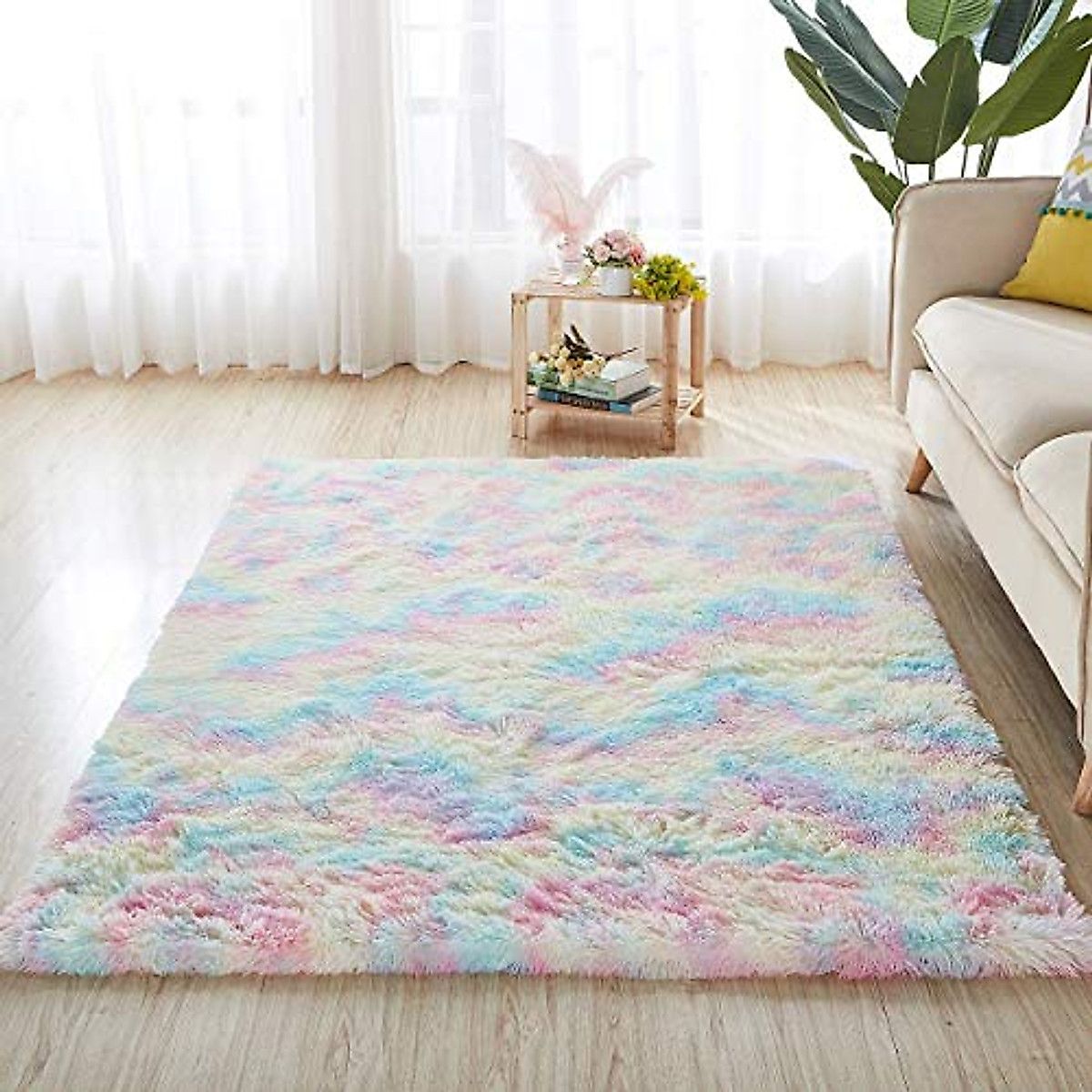 5X8 Feet Rainbow Carpet for Living Room Soft Luxury Bedroom Large Fluffy Plush Area Rug Christmas Thanksgiving Shaggy Big Comfy Rug