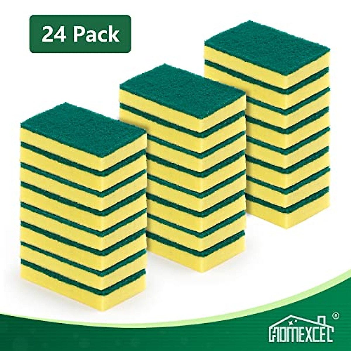 HOMEXCEL 24 Count Heavy Duty Scrub Sponges Kitchen,Small Dish Sponges for Kitchen,Flexible Household Cleaning,3.5"X2.1"X0.9"