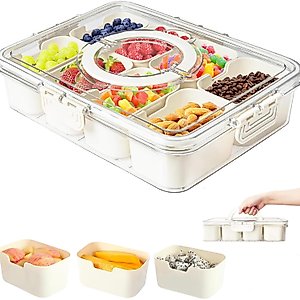 ESDUA Snackle Box Container, Divided Serving Tray with Lid and Handle Snack Box, Travel Charcuterie Board with Lid Candy Organizer, Snack Organizer Veggie Tray&Fruit Tray (1 Pcs - 8 Compartments)
