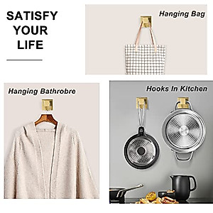 TURS Brushed Gold Towel/Robe Clothes Coat Hook Stainless Steel Square Shape Wall Mounted Hooks for Bath Kitchen Garage,2 Packs