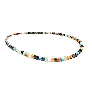 Rainbow Chakra Beaded Gemstone Necklace, Mixed Gemstone Choker, Real Gemstones, Crystal Beaded Choker Necklace, Layering Necklace, Gift for Her Blue 16 Inches