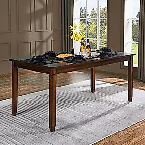 JESONVID Dining Room Table Set with 8 Leather Tufted Upholstered Chairs 67.3" Rectangular Kitchen Table with Dining 8 Chair Set for Dining Room Home Kitchen, Walnut+Black&Cherry CZ1318CY1533