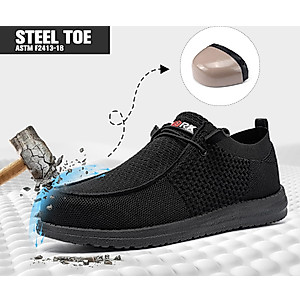 LARNMERN Slip On Steel Toe Shoes Men Lightweight Comfortable Lounging Walking Sneakers Safety Work Steel Toe Loafers(8.5 Men, Black)
