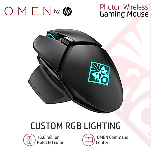 OMEN by HP Photon Wireless Gaming Mouse with Qi Wireless Charging, Programmable Buttons, Custom RGB, E-Sport DPI (6CL96AA)