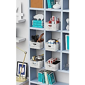 Woven Plastic Storage Baskets, 6 Pack White Weave Bins Organizer, 10.1" x 7.55" x 4.1"