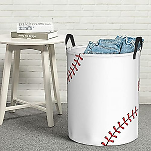 Gbuzozie 38L Round Laundry Hamper Red Stitching Baseball Storage Basket Waterproof Coating White Ball Organizer Bin For Nursery Clothes Toys