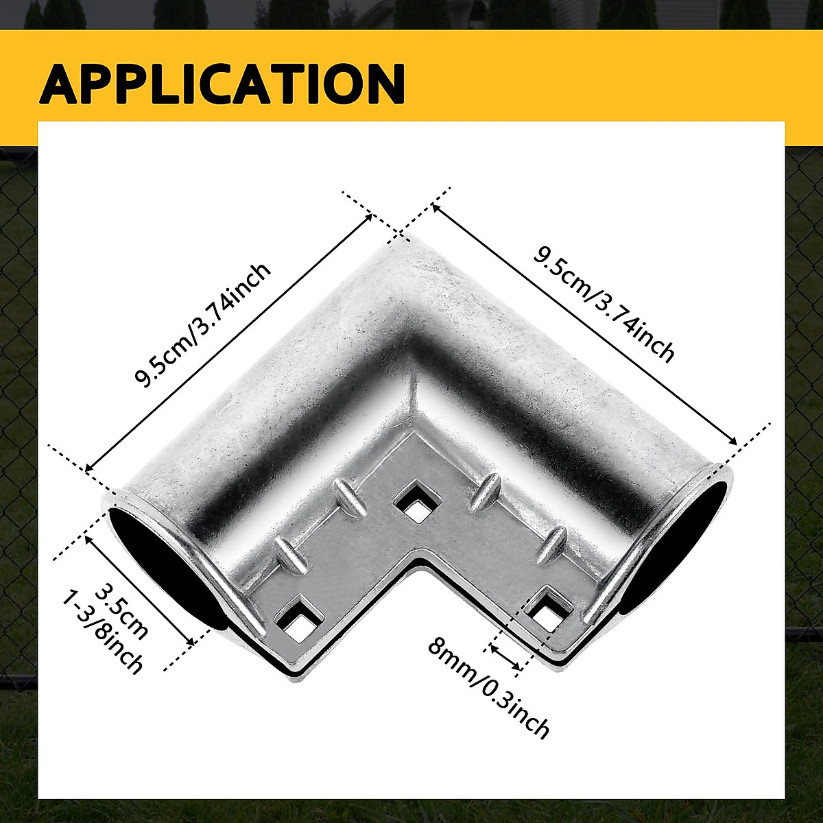 4 Pcs Chain Link Fence Gate Corner, 1-3/8" x 1-3/8" Aluminum Gate Corner Elbow with 12 Screws, Rust-Proof Chain Link Fence Fittings, 90° Gate Elbow Replacement for Outdoor Fence