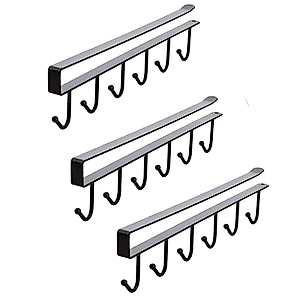 UEUORF 3PCS 6 Hook Under Cabinet Mug Hanger, Mug Hook Hanger Under Shelf,Cups Storage Rack Drilling Free Coffee Cups Holder Kitchen Belts Scarf Hanging Hooks Rack (White)