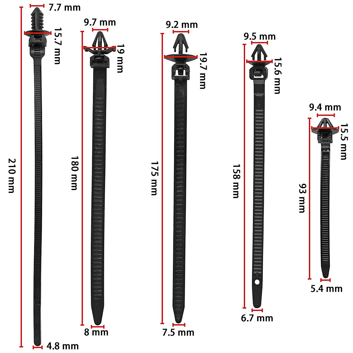 95 PCS Car Moulding Wire Harness Loom Routing Clips Fender Flare Panel Blind Rivets Rocker Clips Assortment Black Nylon for Jeep Wrangler JK 2007-2015 68039280-AA Ford GMC Chevrolet