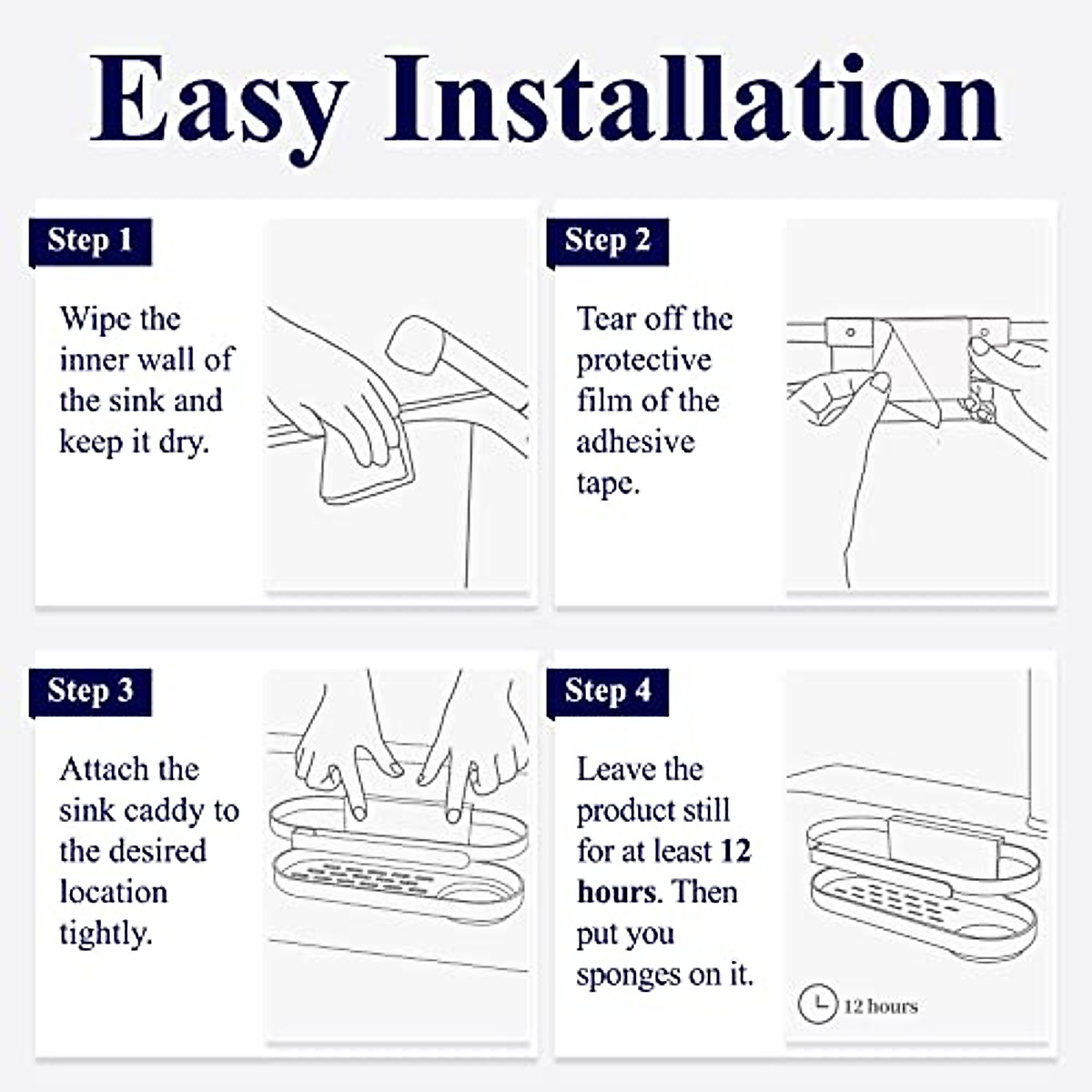 Kitsure Sponge Holder - Multipurpose Sink Caddy Kitchen Sink Organizer, Dish Brush Holder w/ Adhesive Tape, for Sponges, Scrubber, Cleaning Rag, Stainless Steel Sink Caddy, Automatic Drainage