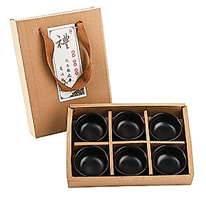 Foraineam 12 Pcs Ceramic Sake Tea Cups, 1.5 Ounces / 45ml Premium Black Pottery Asia Japanese Teacups Set, Kungfu Style Tea Accessories Handcraft Gift Box Pack