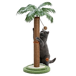 PETEPELA Cat Scratching Post, 33" Tall Cat Scratcher for Large Cats with Interactive Balls& 100% Sisal Covered Kitten Scratch Posts for Indoor Cats(Brown)