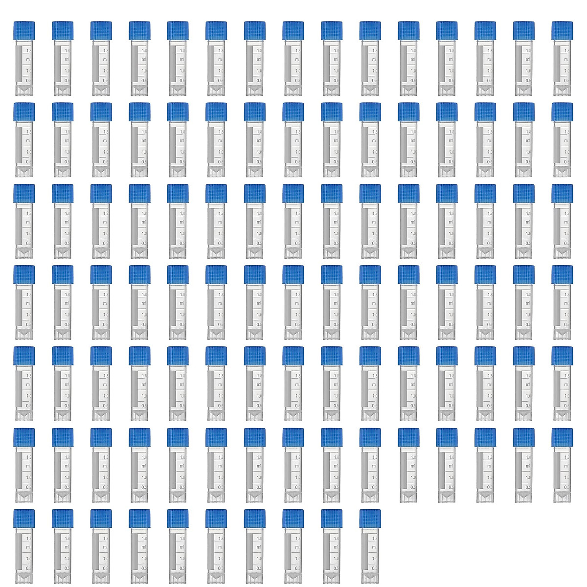 Eowpower 100Pcs 2ml Blue Cryo Tubes, Plastic Graduated Small Vials with Screw Caps Sample Tubes, with Silica Gel Gasket, DNAse/RNAse Free