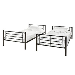 Walker Edison Elodie Urban Industrial Twin over Twin Metal Bunk Bed, Twin over Twin, Black