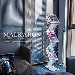 MALKARON Foldable Magazine Rack Brochure Display Stand Holder Catalog Literature Display Rack with Portable Oxford Carrying Bag for Office Trade Show Exhibitions Retail Store (6 Pockets Silver)