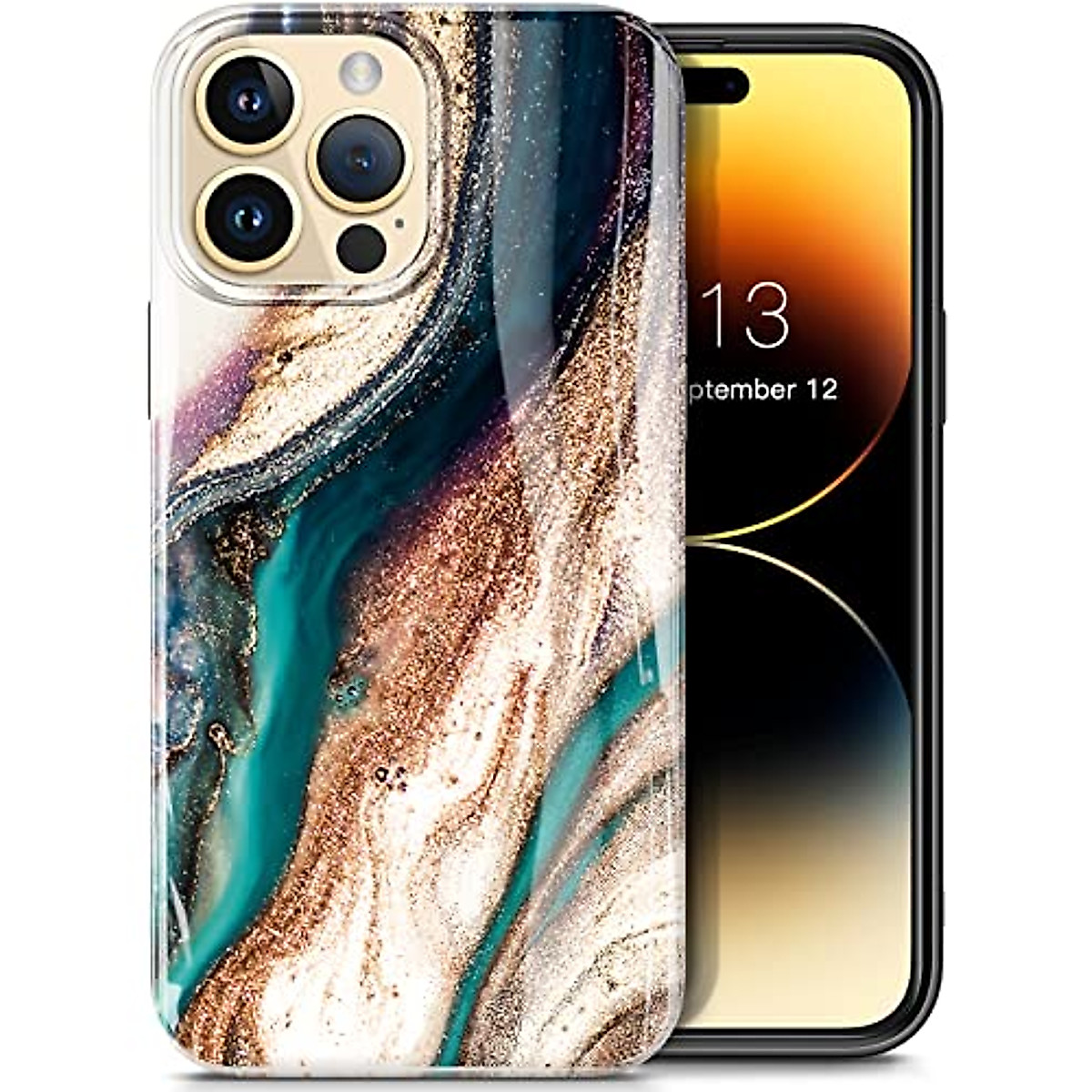 GVIEWIN Case Compatible with iPhone 14 Pro 6.1 Inch, [10FT Military-Grade Drop Tested] Marble Stylish Cases Shockproof Protective Slim Thin Soft TPU Phone Cover for Women 2022 (Drift Sand/Brown)
