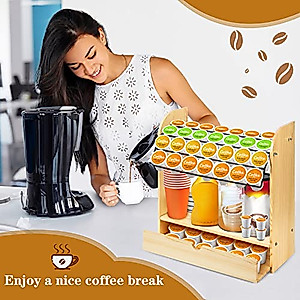 K Pod Holder - Pine Wood Coffee Essentials Organizer Station Compatible with K-Cups, Large Capacity Tea Bar Holder Coffee Accessories Storage for Home Office Kitchen Countertop