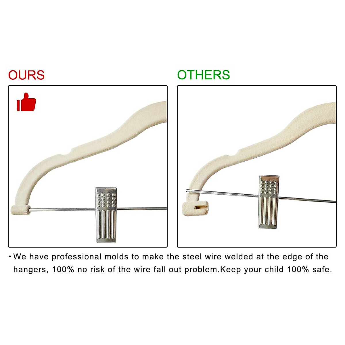 Finnhomy Non-Slip Clothes Hangers for Baby and Kids 20-Pack Velvet Hangers with Movable Clips, Heavy-Duty and Space-Saving for Pants,Skirts, Coat, Beige